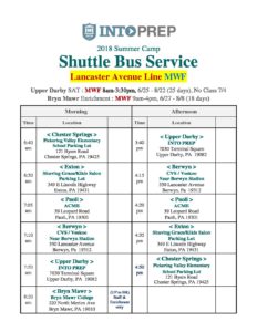 Shuttle Bus Schedule for Lancaster Avenue Line | INTO Prep
